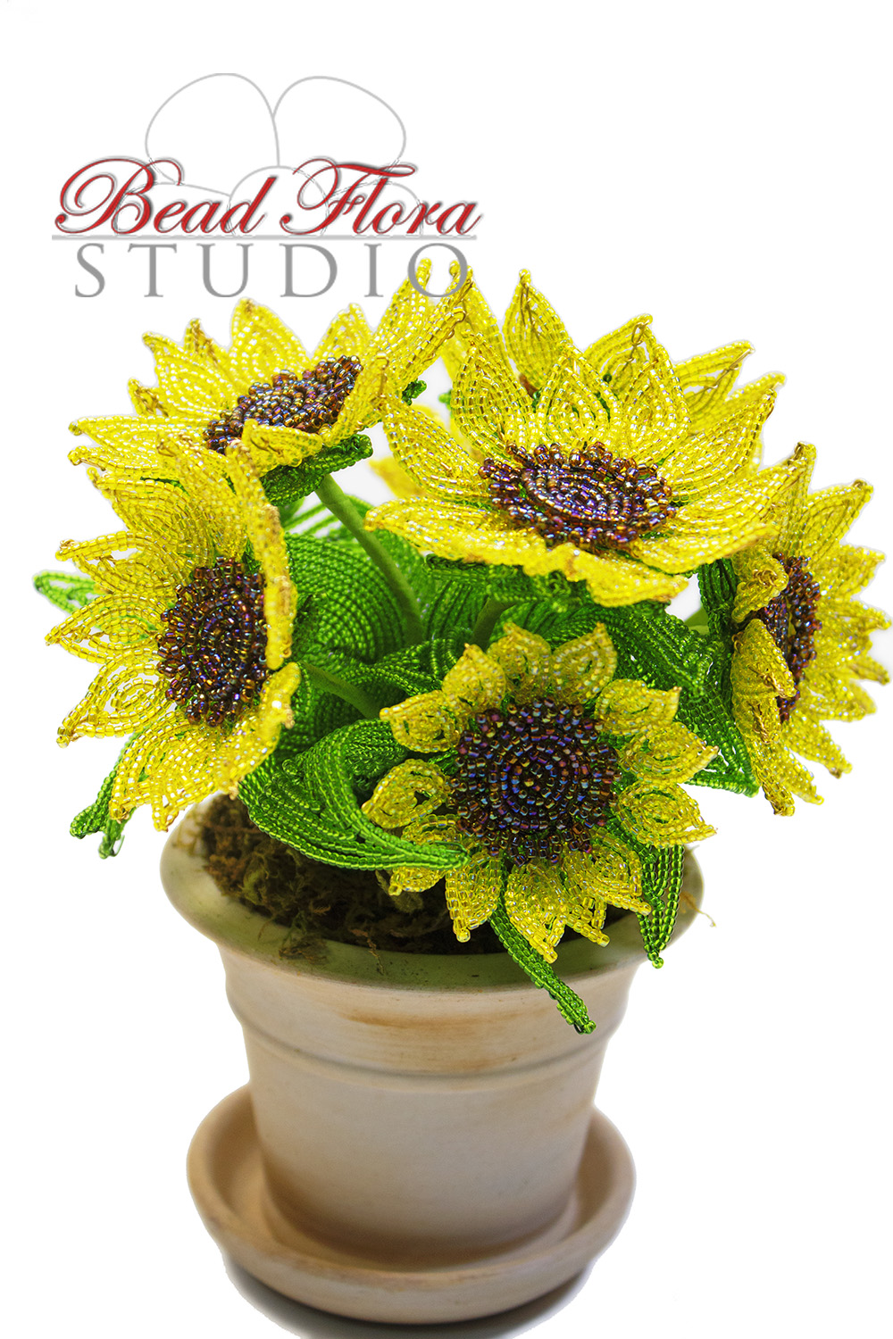 French beaded small sunflowers by designer Fen Li | Bead Flora Studio ...